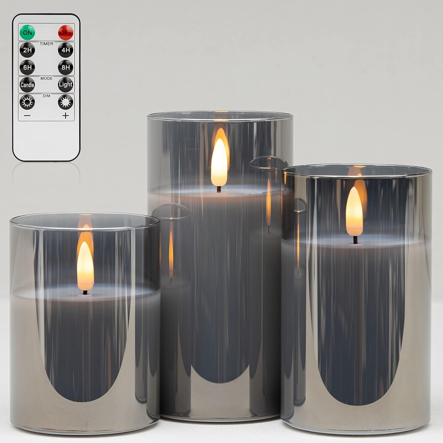 HearthHarmony Grey Glass Fake Candles Battery Operated, Flickering ...