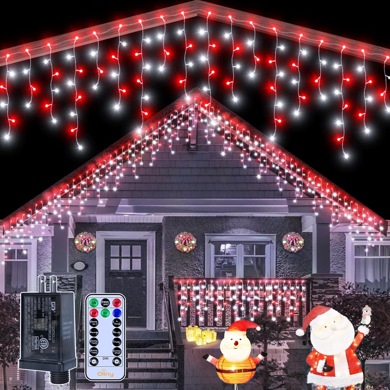 HearthHarmony Icicle Lights for Outside 504LED 41FT, Red and White ...