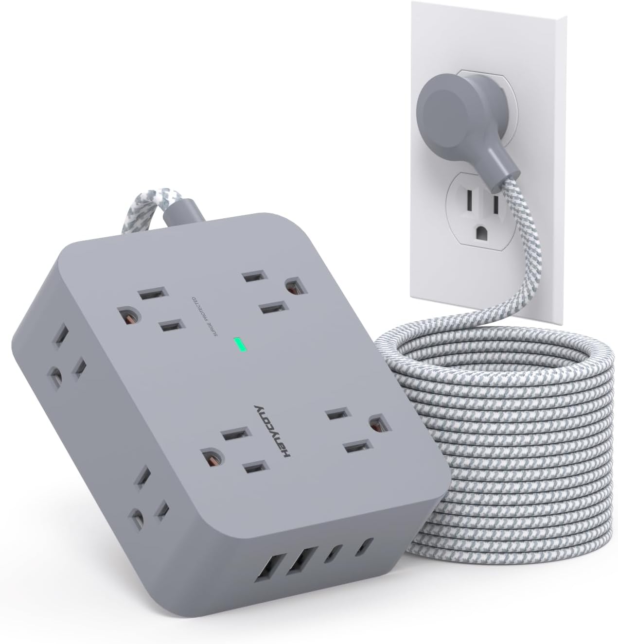 HearthHarmony Surge Protector Power Strip 15 Ft Long Cord 8 Outlets 4 ...