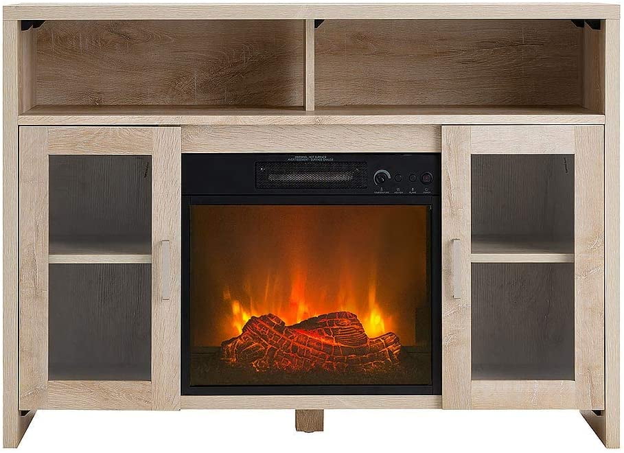 HearthPro Nate Electric Fireplace Media Console in Bleached Ash ...