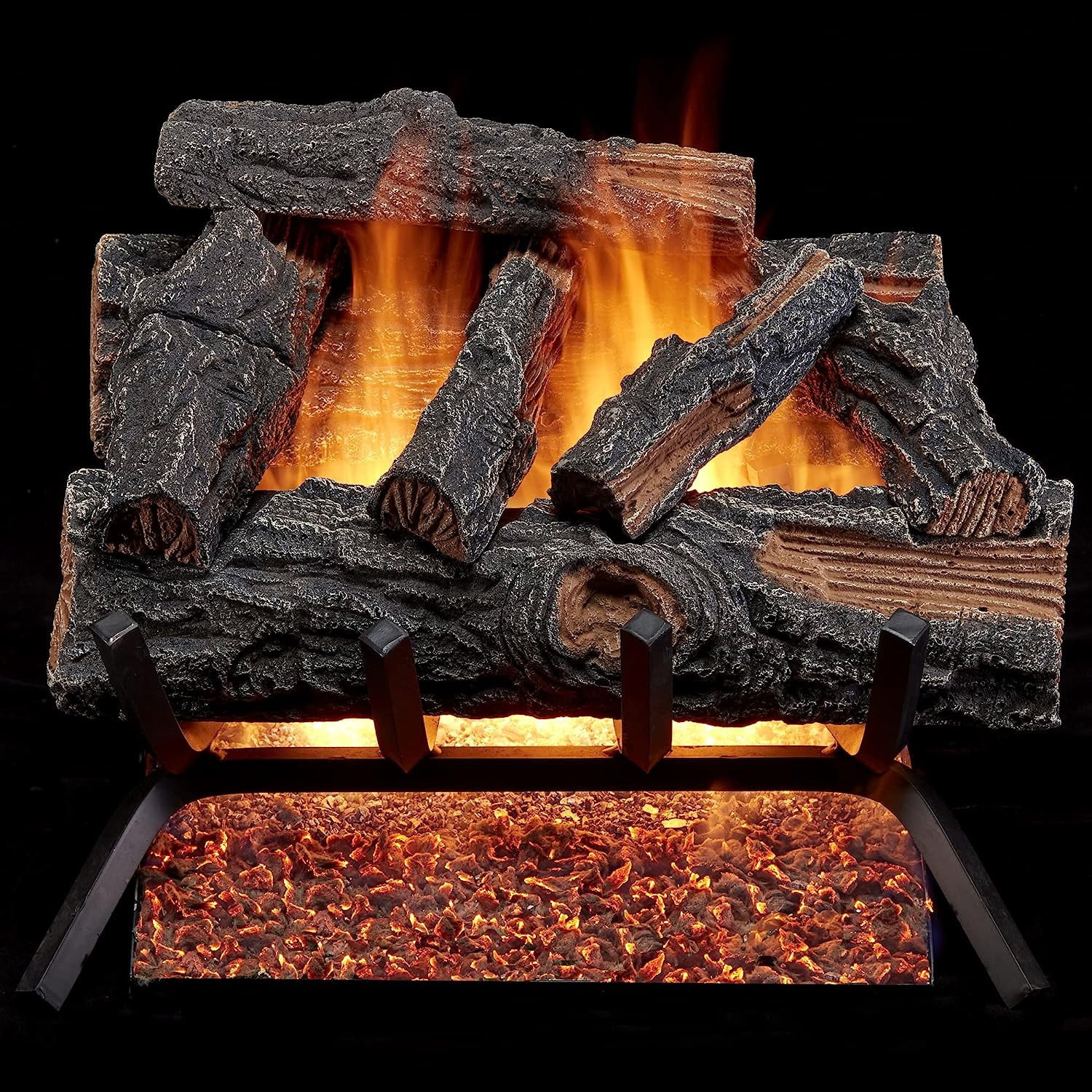 HearthSense MO18HVL Natural Gas Vented Fireplace Logs Set with Match ...