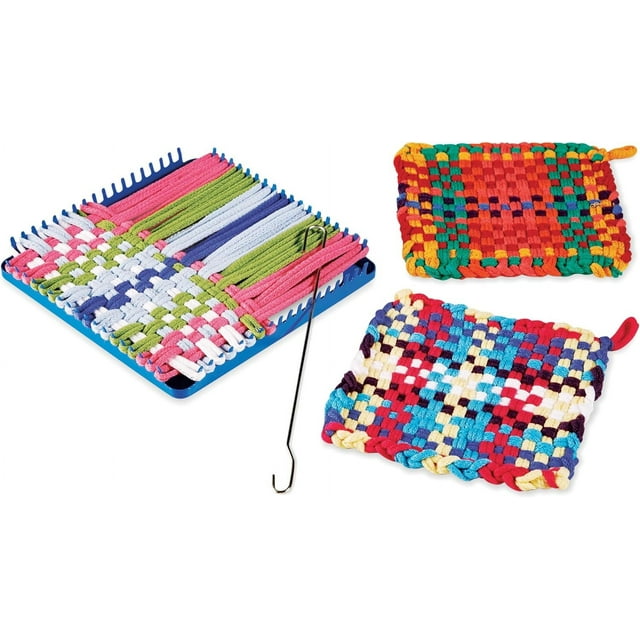 "HearthSong Weaving Craft Potholder Loom Kit with 7.5"" Sq. Metal Loom & 115 Cotton Loops ...