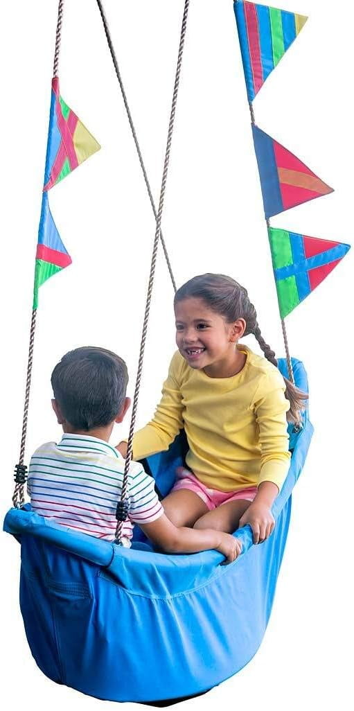 Hearthsong 47-Inch Blue Regatta Boat Swing for Kids with Colorful Flags ...