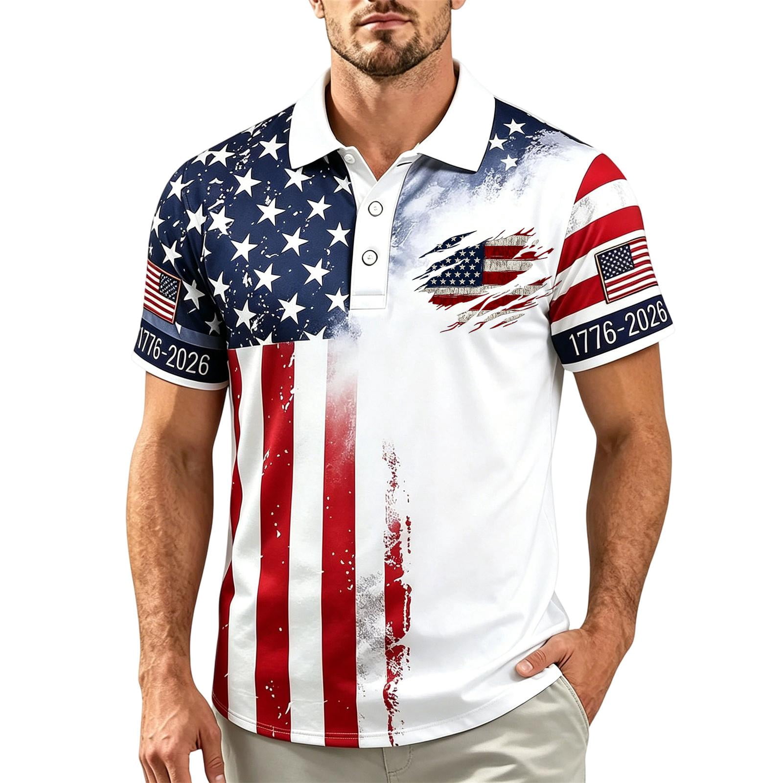 Hearthz 1776-2026 USA 250th Anniversary Flag Golf Polos for Men We the ...