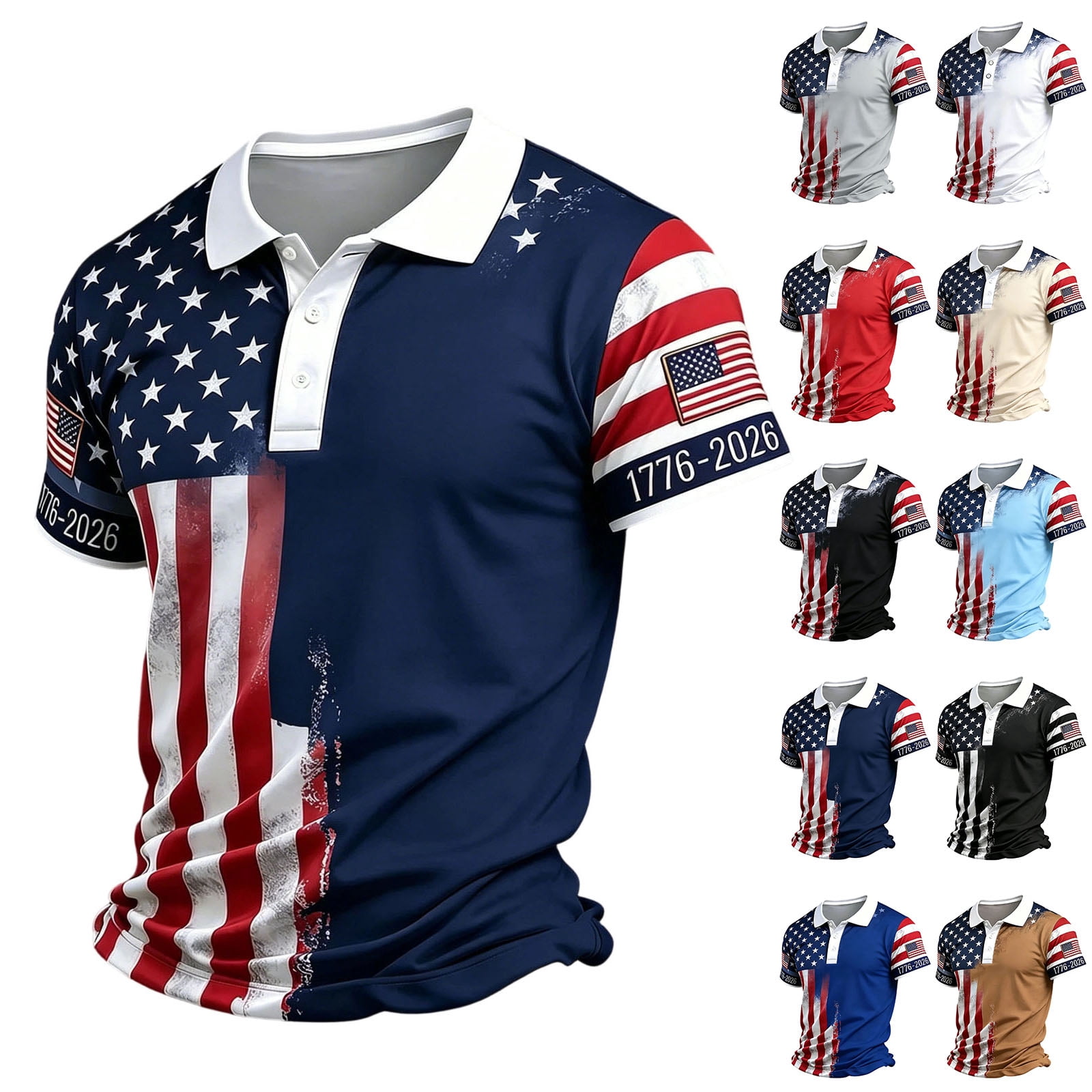 Hearthz 1776-2026 USA 250th Anniversary Flag Men's Polo Shirts We the ...