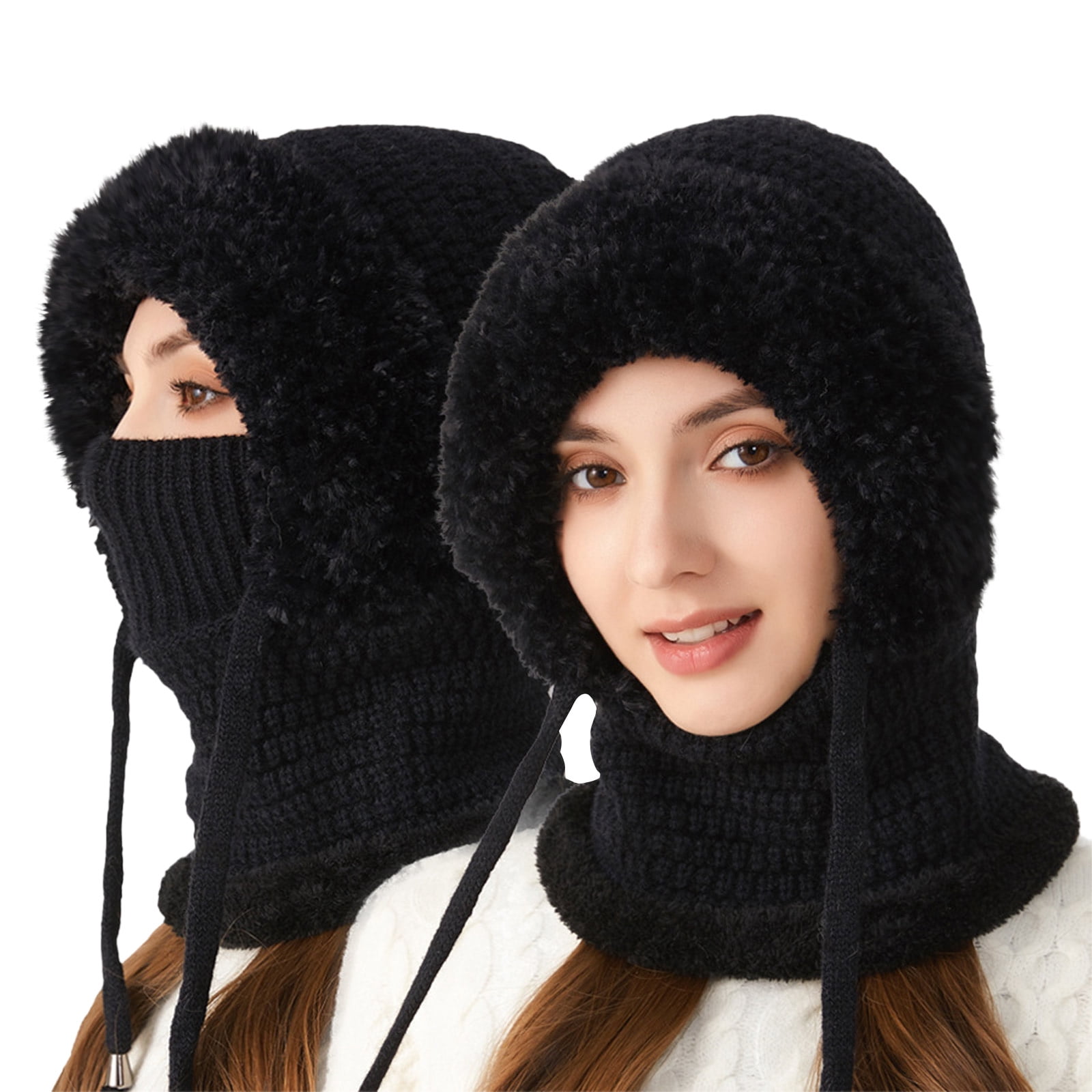 Hearthz 3 In 1 Winter Balaclava for Women Womens Knit Beanie Hat Fleece ...
