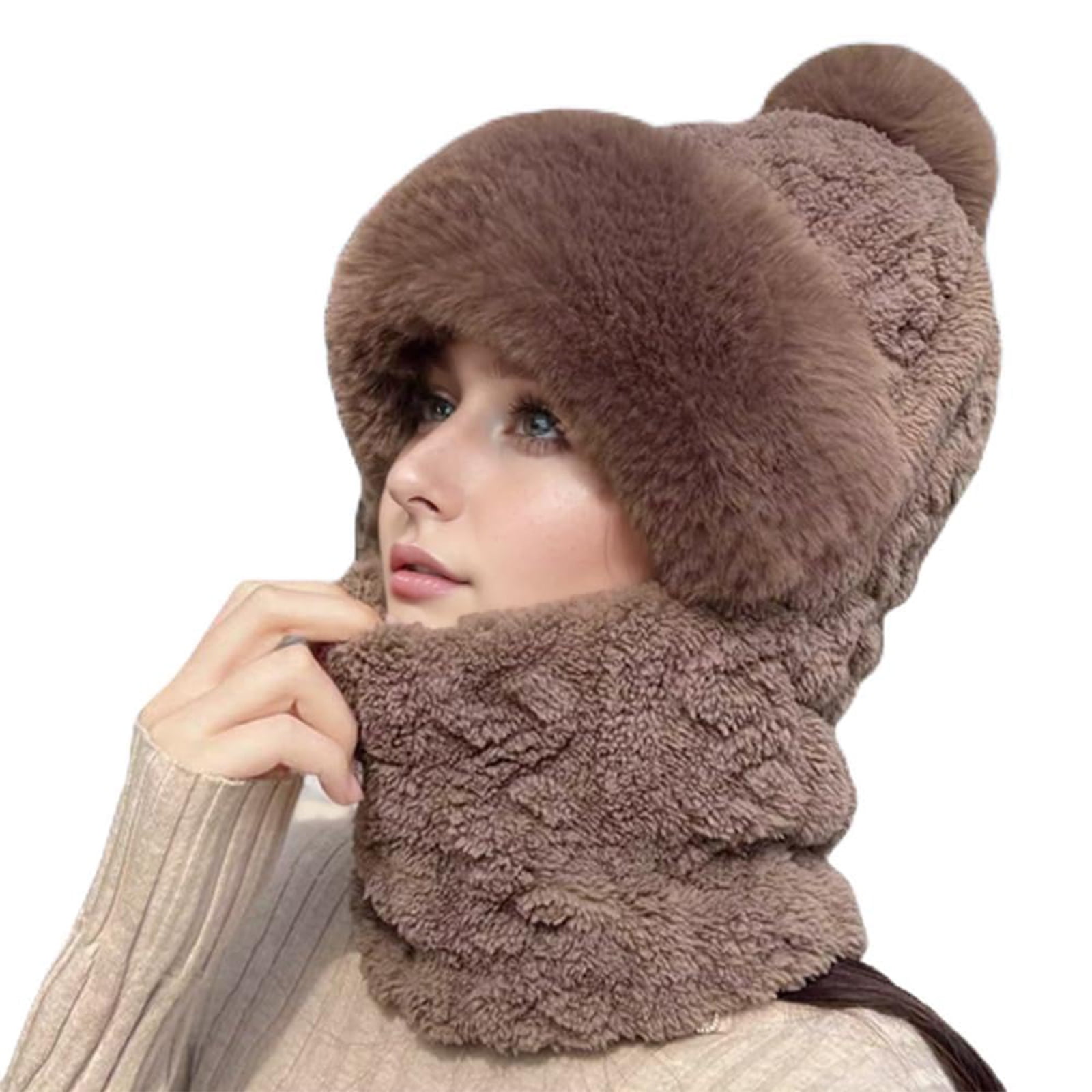 Hearthz 3 In 1 Beanie Hat Scarf and Mask Womens Knit Beanie Hat Fleece ...