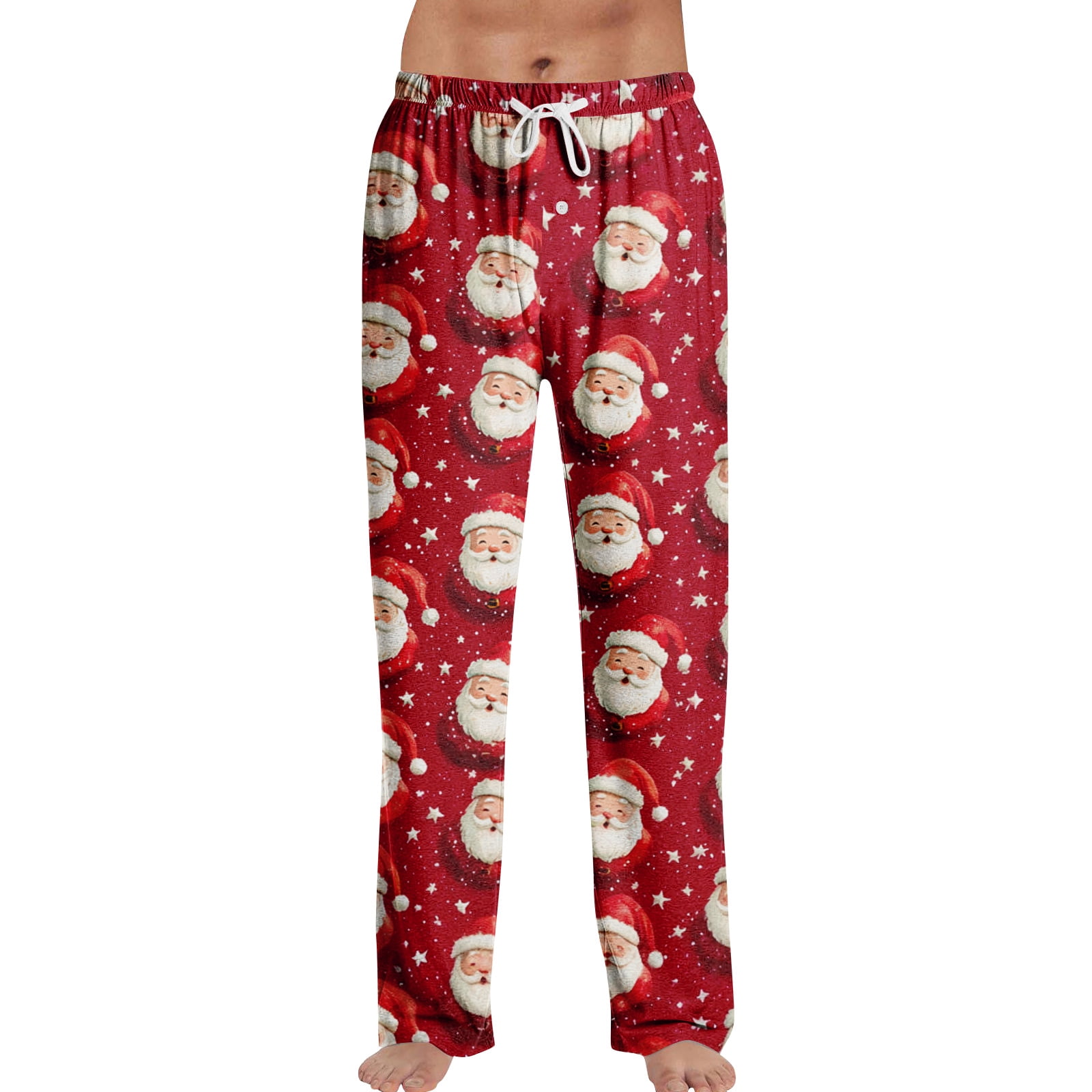 Hearthz Christmas Pajamas Men Drawstring Elastic Waist Christmas tree ...