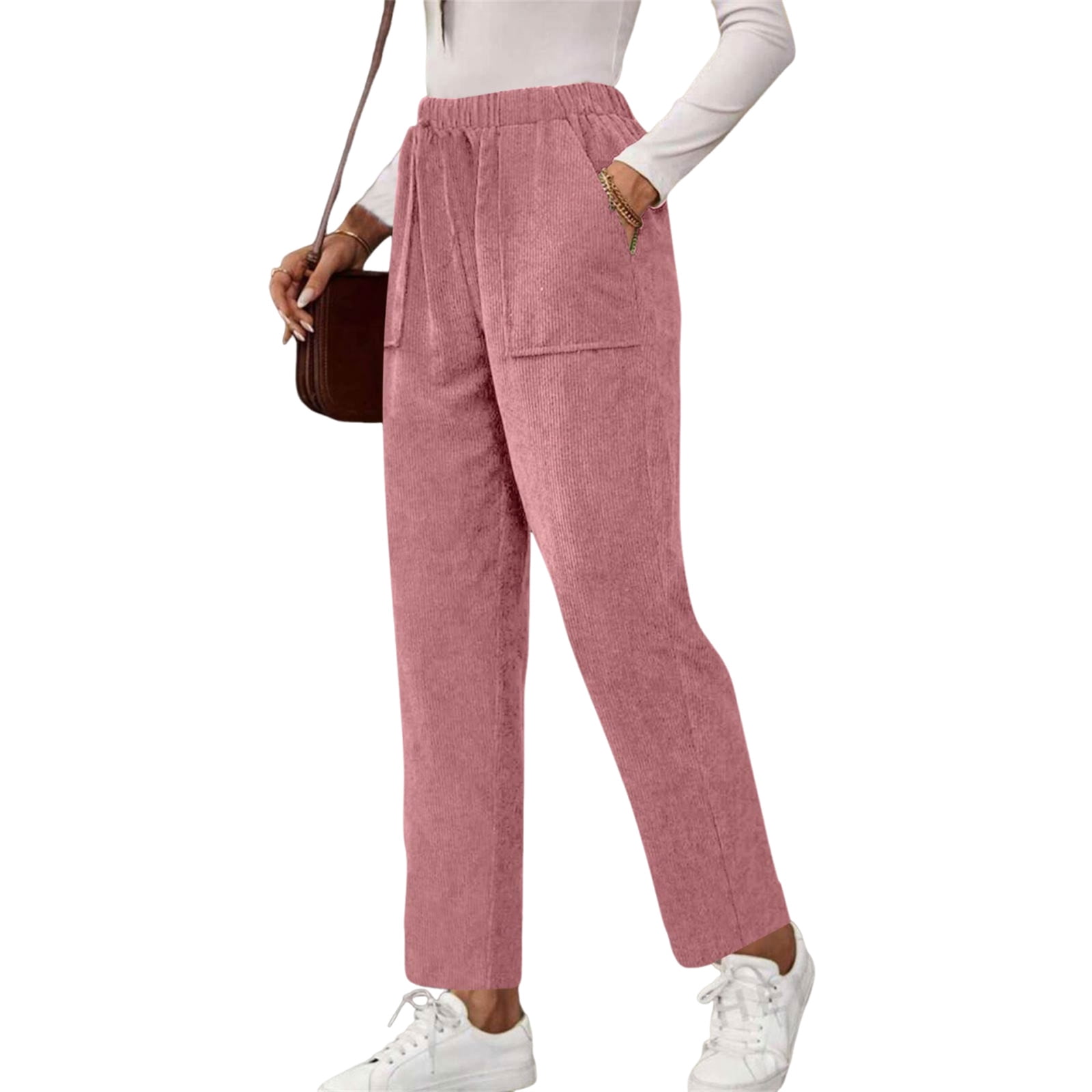 Hearthz Corduroy Pants Women Straight Leg Cute Pull on Slacks Women ...