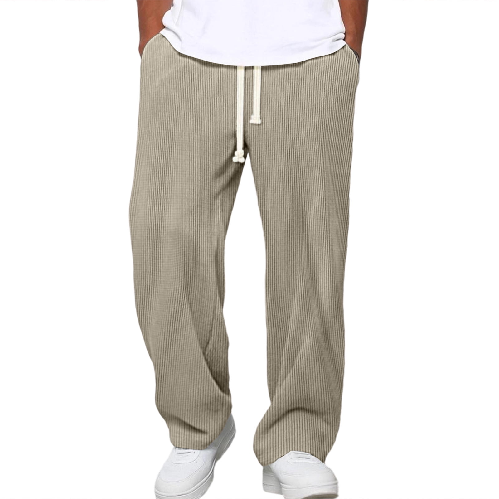 Hearthz Corduroy Pants for Men Drawstring Wide Leg Straight Baggy ...
