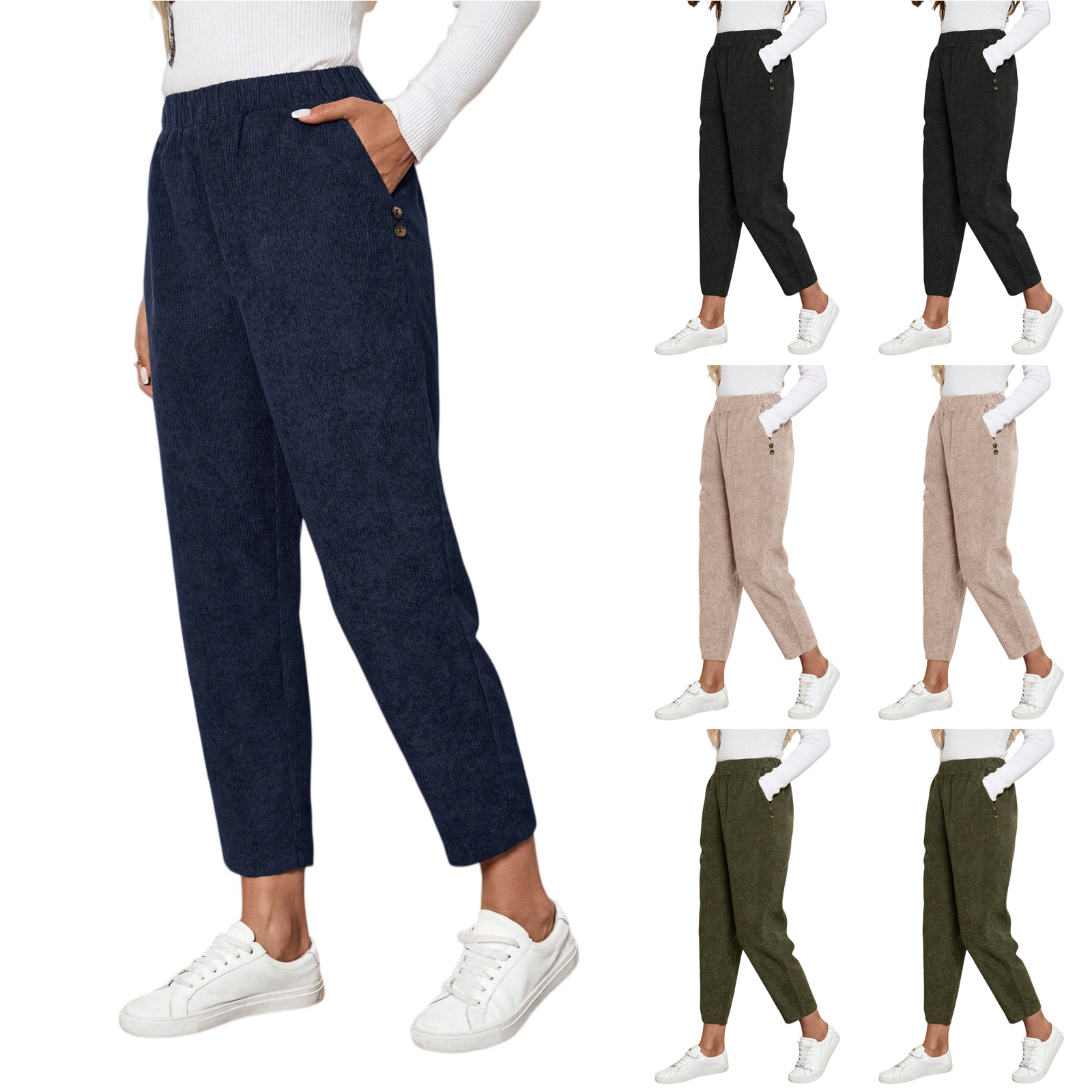 Hearthz Corduroy Straight Leg Pants Women Cute Pull on Slacks Womens ...