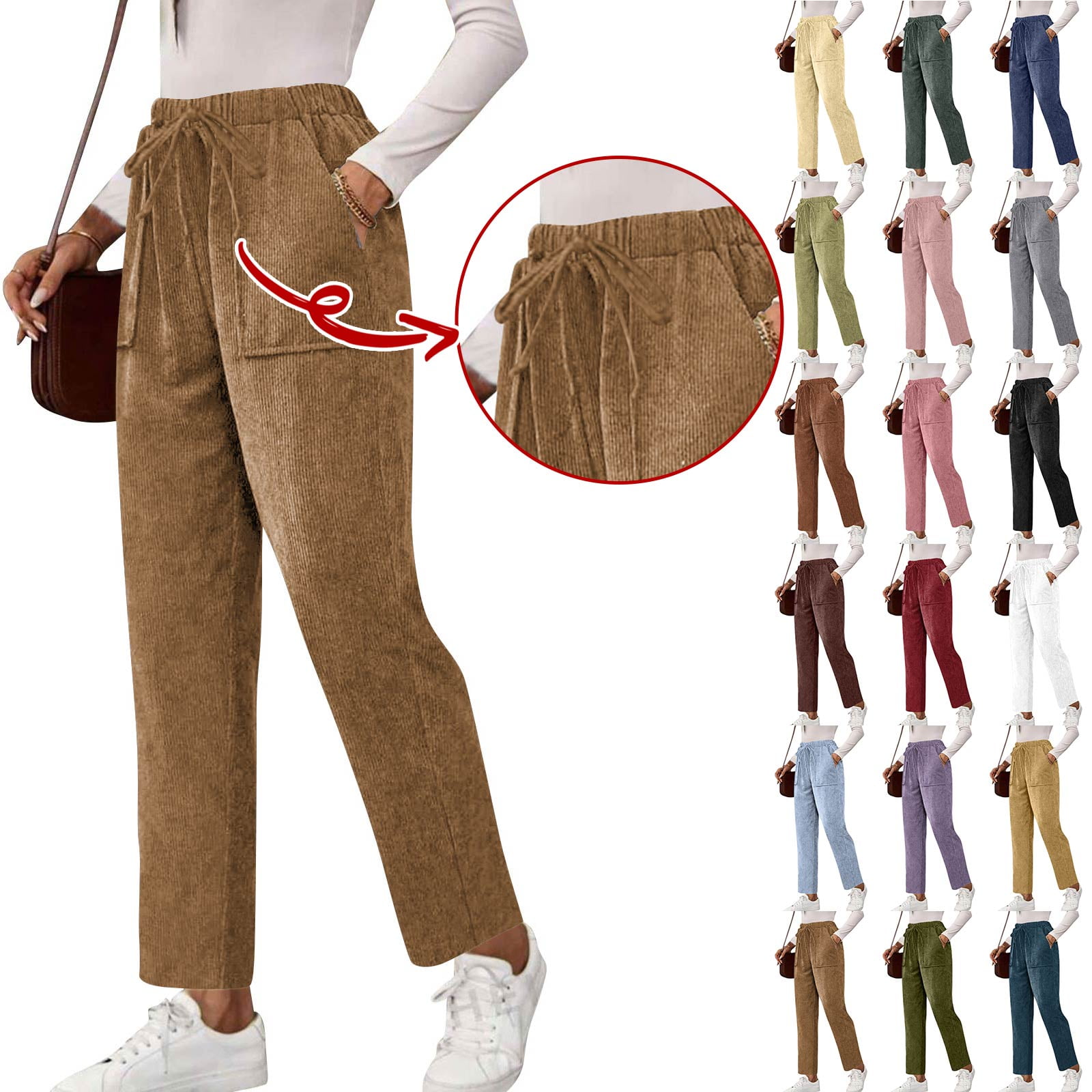 Hearthz Corduroy Straight Leg Pants Women Cute Pull on Slacks Womens ...