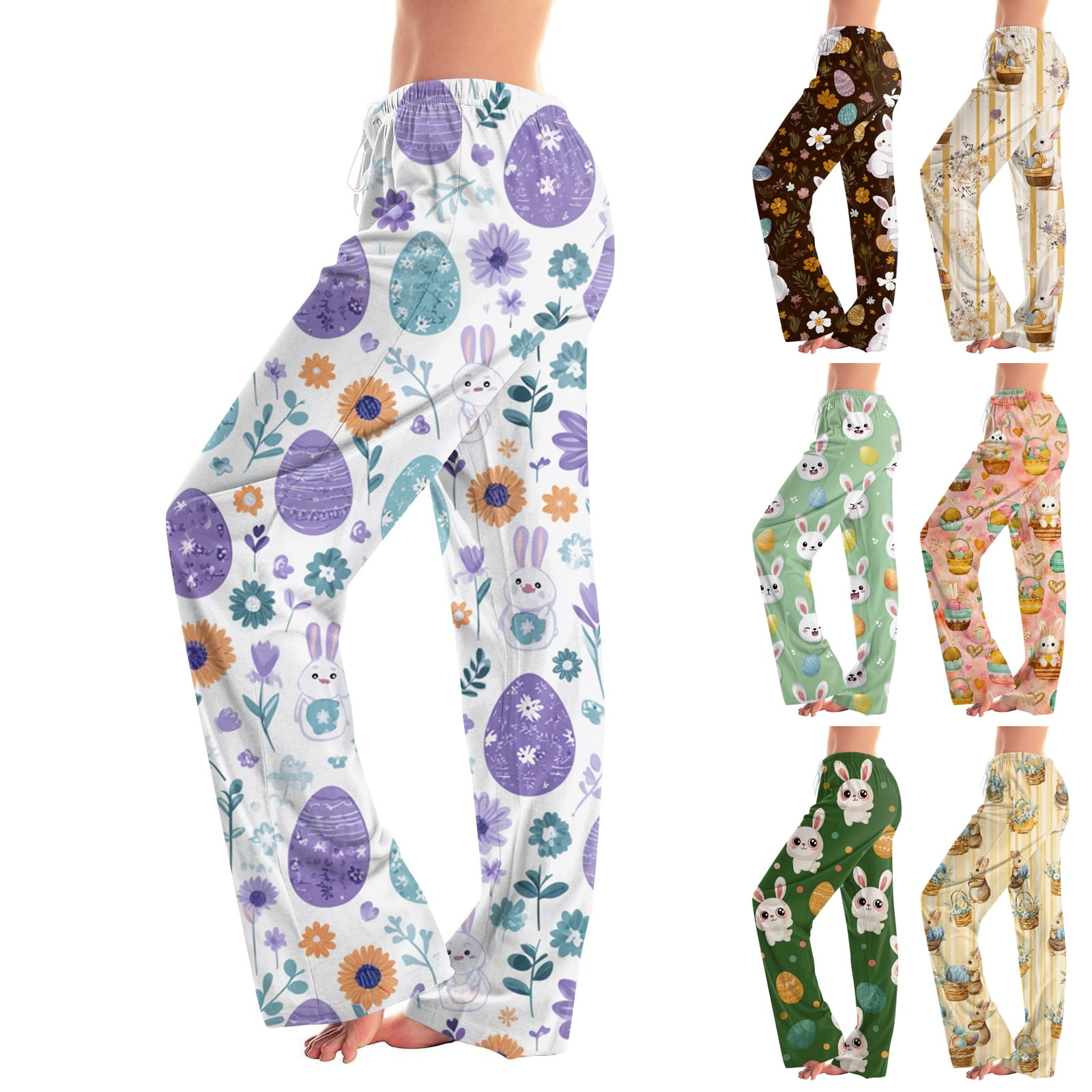 Hearthz Easter Pajamas for Women Pants Cute Rabbit Bunny Lounge Pants ...