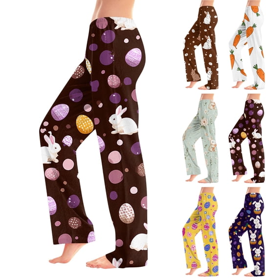 Hearthz Easter Pj Pants Women Bunny Egg Hunt Print Sleeping Pants Women ...
