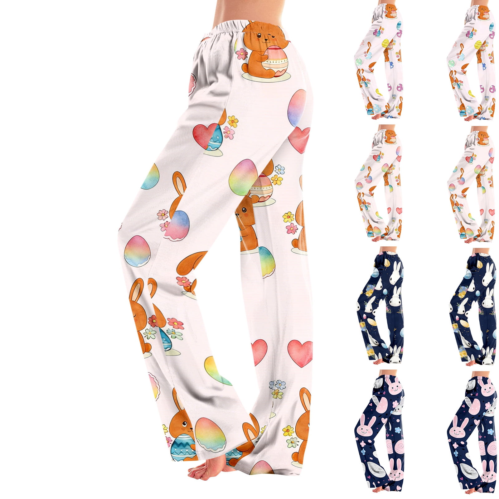 Hearthz Easter Womans Pajama Pants Cute Rabbit Bunny Print Wide Leg ...