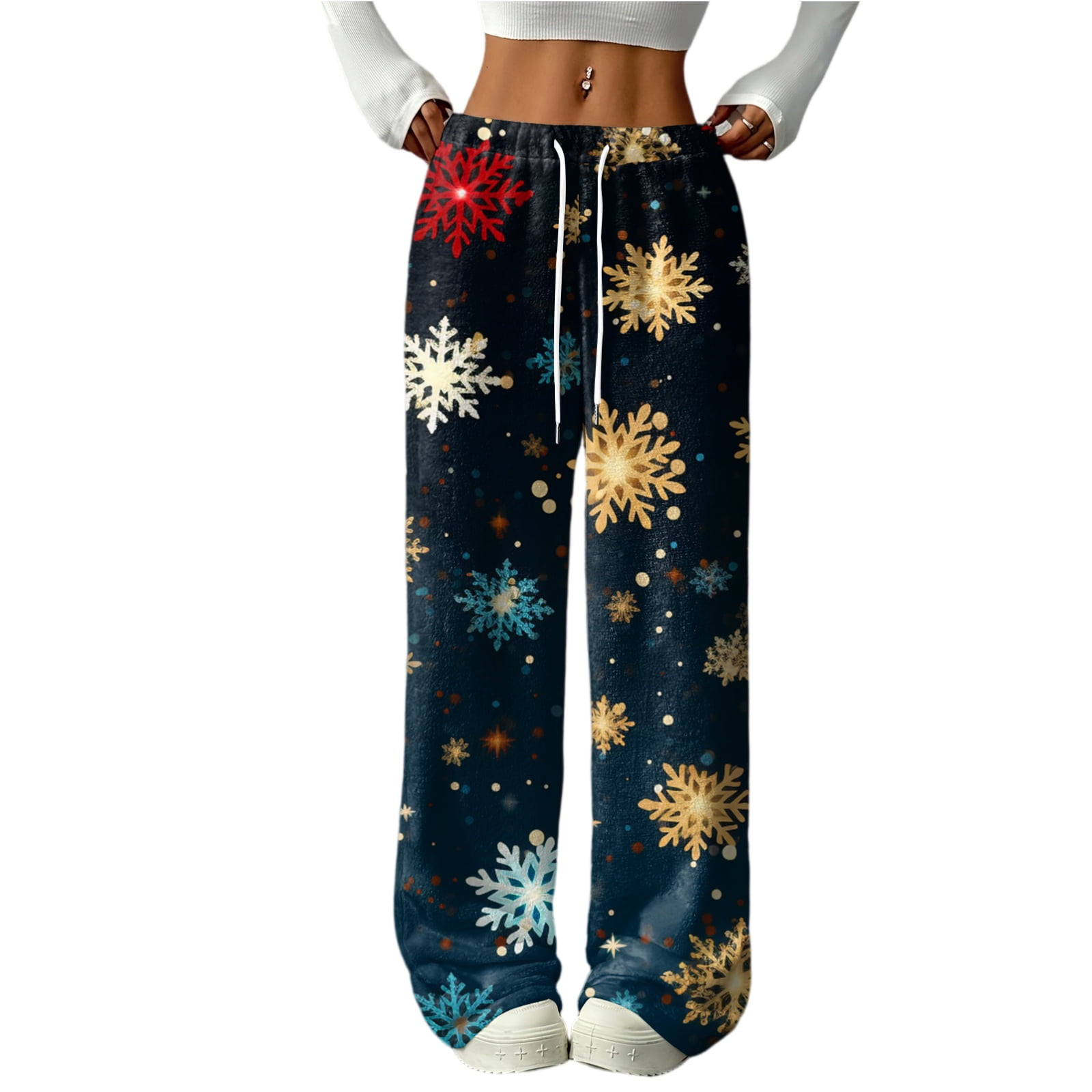 Hearthz Fuzzy Pants for Women Christmas Fluffy Fleece Elastic Waist ...