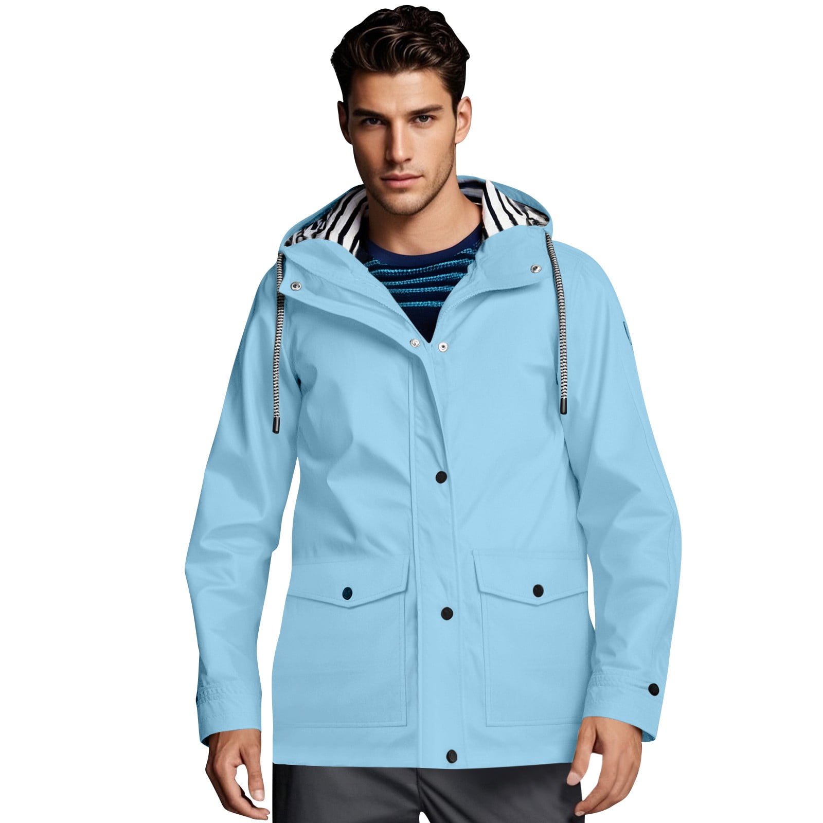 Hearthz Long Rain Jacket Mens Waterproof with Hood Zip Up Lightweight ...
