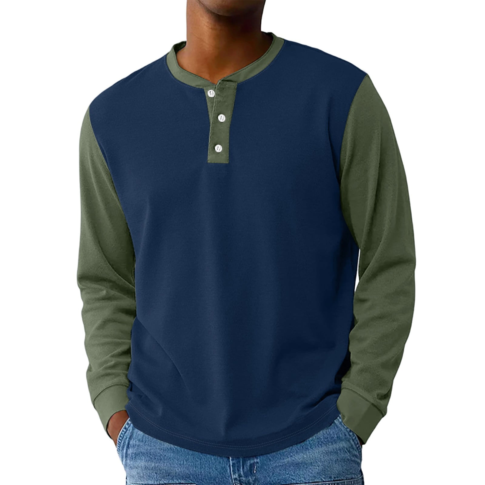 Hearthz Men's Henley Shirts Long Sleeve Fall 3-Button Color Block Mens ...