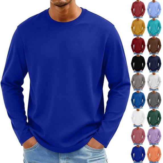 Hearthz Men's Long Sleeve Shirts Crew Neck Casual Basic Mens T-Shirts ...