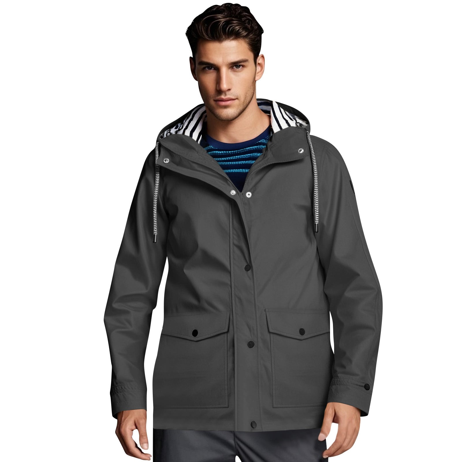 Hearthz Mens Rain Jackets Waterproof Without Hood Zip Up Lightweight ...