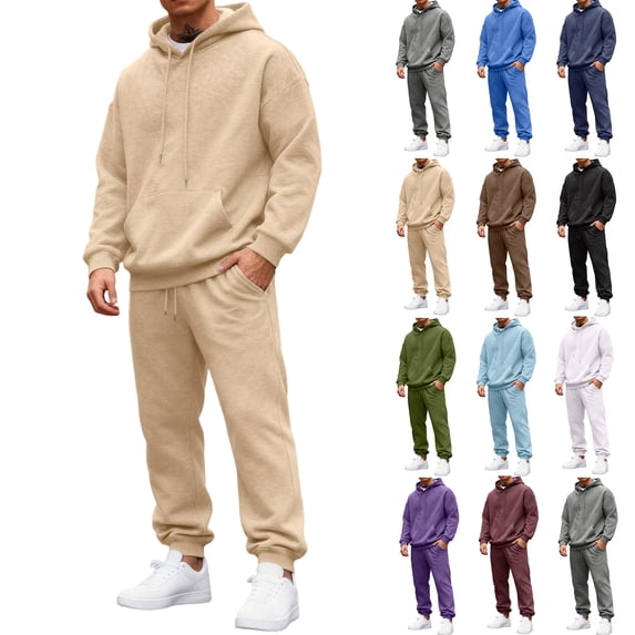 Hearthz Mens Sweat Suits 2 Piece Set Drawstring Fleece Oversized ...