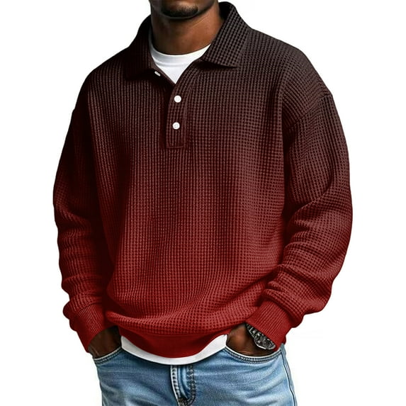 Hearthz Mens Waffle Polo Shirts 1/4 Button Collared Mens Long Sleeve ...
