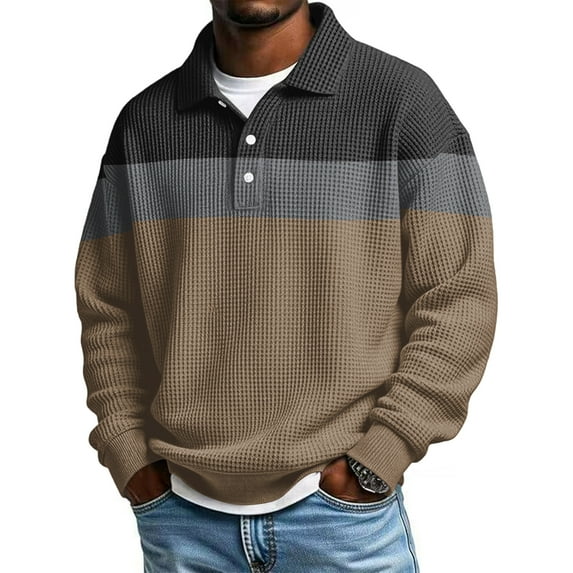 Hearthz Mens Waffle Polo Shirts Quarter Button Collared Men's Long ...