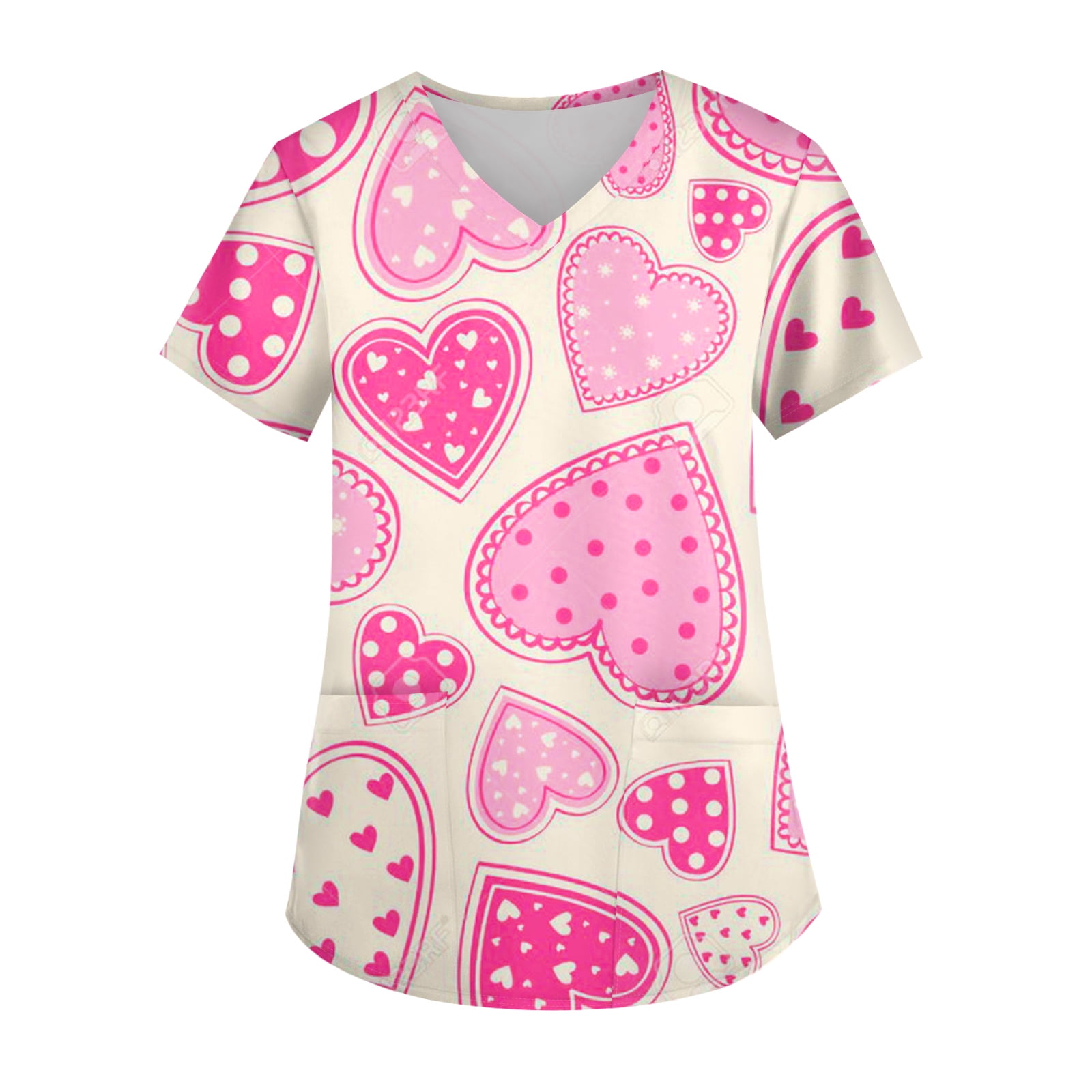 Hearthz Plus Size Valentines Day Scrub Top Love Heart Print V Neck ...