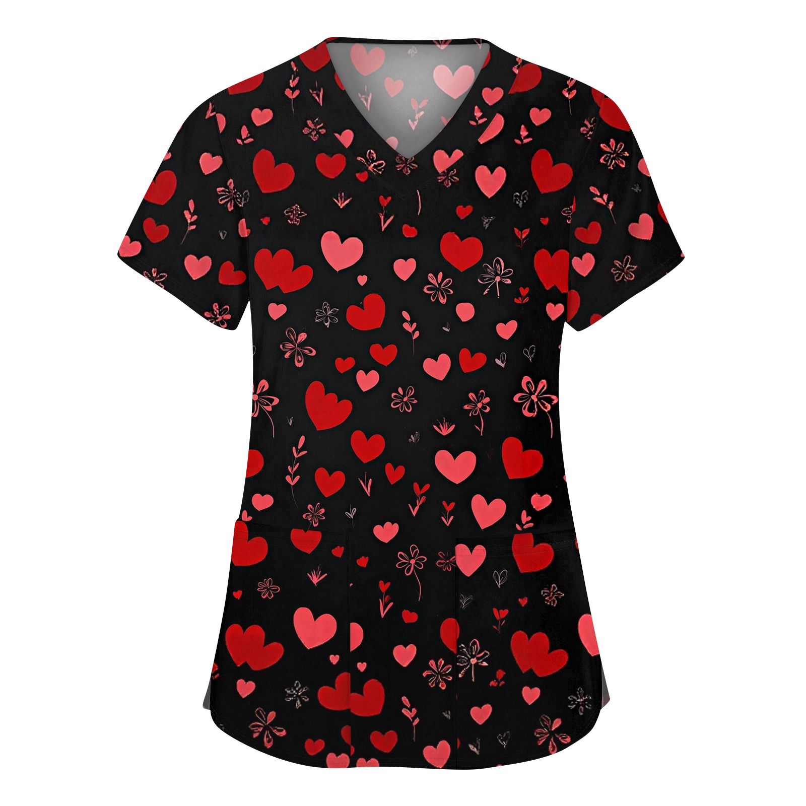 Hearthz Plus Size Valentines Day Scrub Tops Women Love Heart Pattern V ...