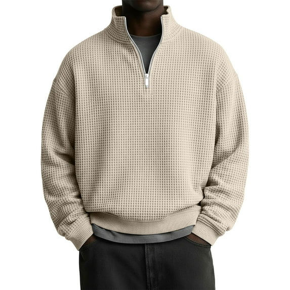 Hearthz Quarter Zip Pullover Men Sweatshirt Waffle Knit Men's Long ...