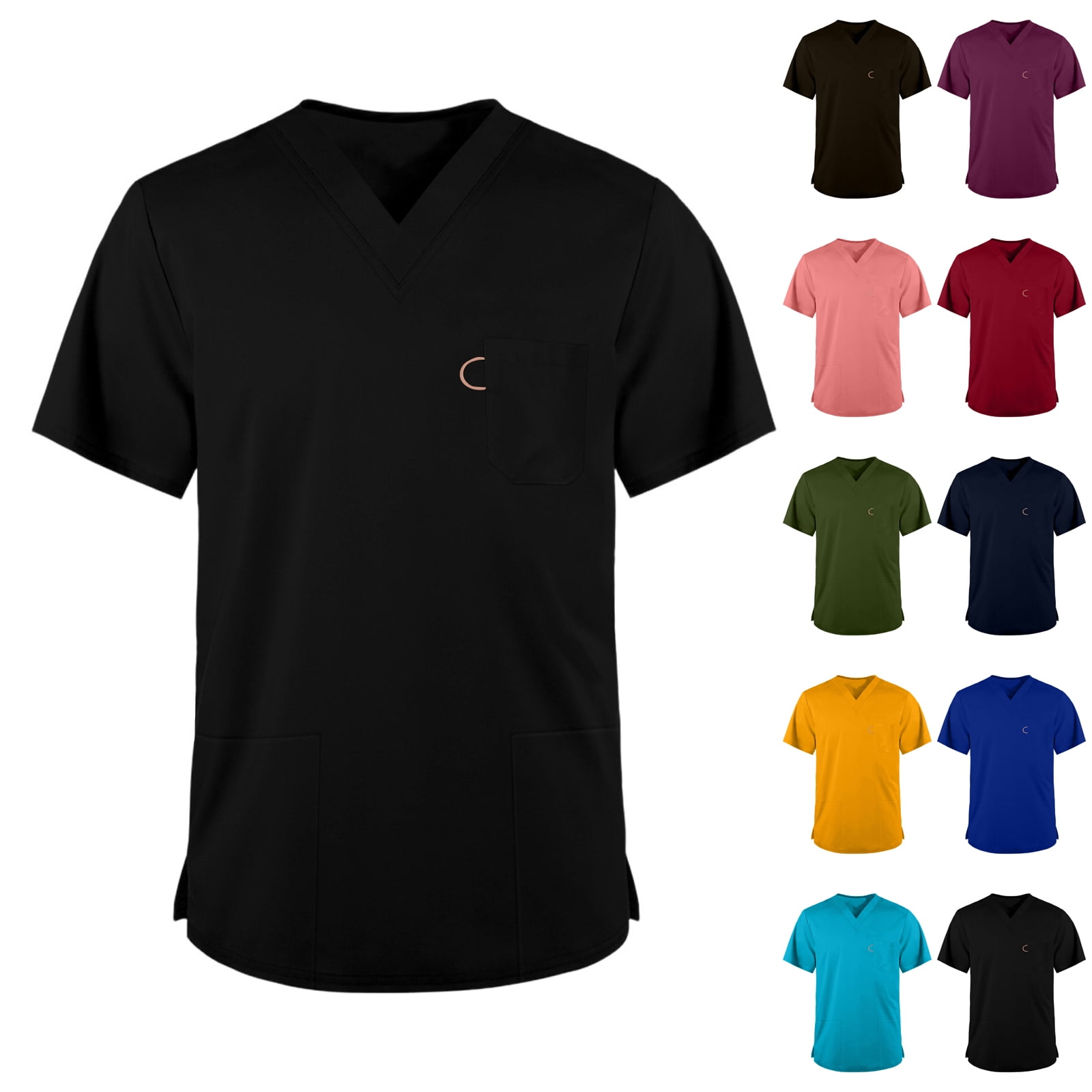Hearthz Quick-Drying Men's Scrub Top Uniforms V Neck Short Sleeve Women ...