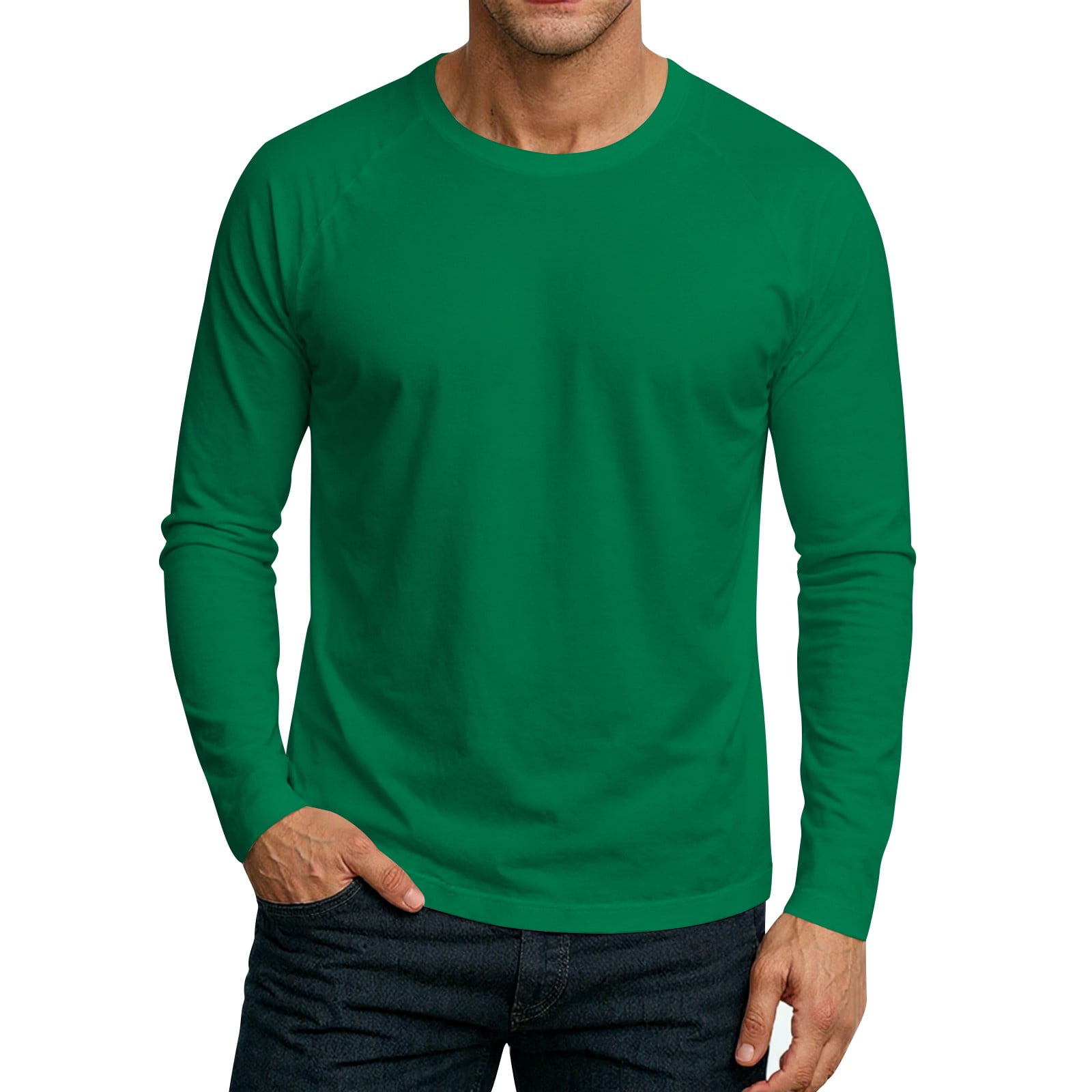 Hearthz Raglan Long Sleeve Men's Shirts Fall Solid Color Crew Neck ...