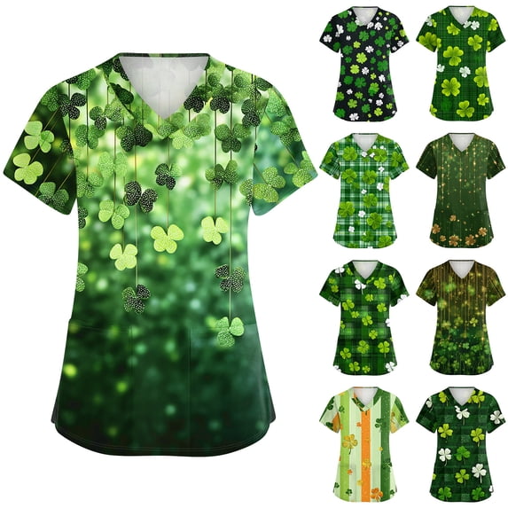 Hearthz S-5XL Saint Patricks Day Scrub Top for Woman Green Holiday ...
