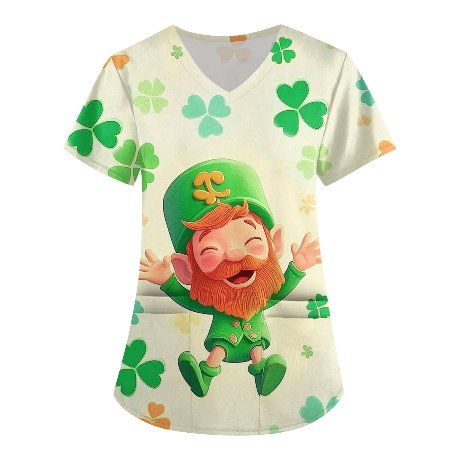 Hearthz S-5XL St Patricks Day Scrub Tops Shamrocks Printed Holiday ...