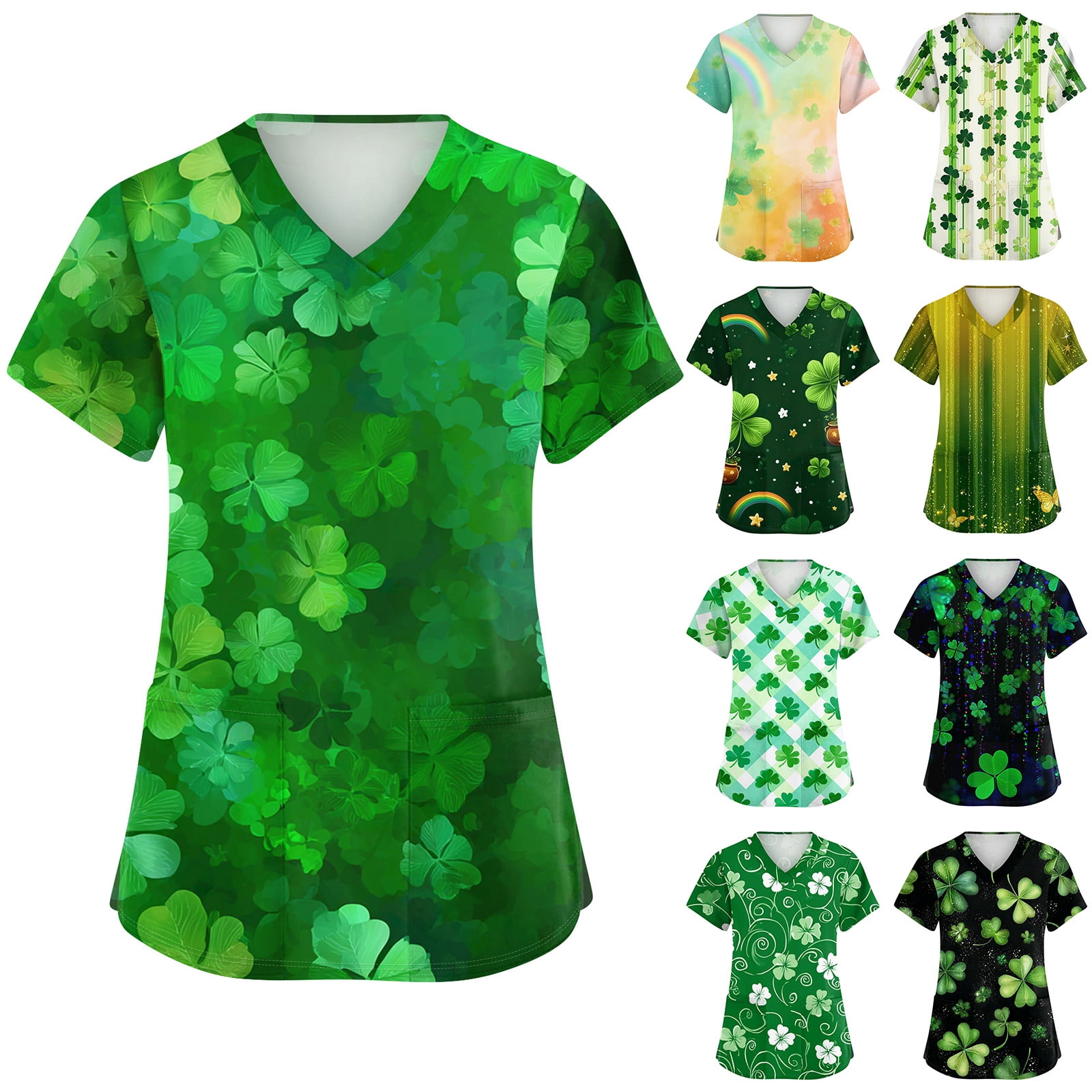 Hearthz S-5XL St. Patricks Day Scrubs for Women Workwear Green Holiday ...