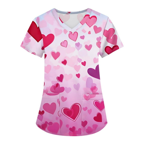 Hearthz S-5XL Valentine Scrub Tops Women Love Heart Graphic Scrubs Tops ...