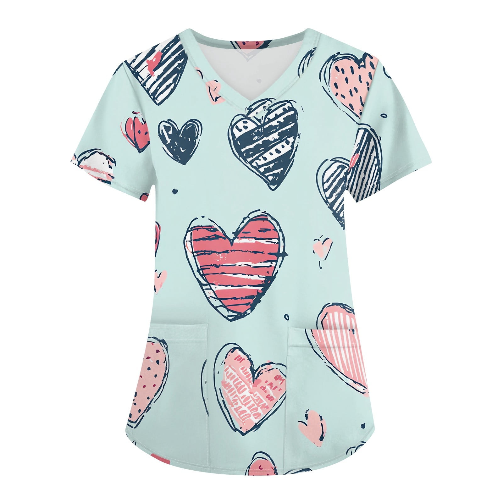 Hearthz S-5XL Valentines Scrubs Tops for Women Love Heart Graphic Scrub ...