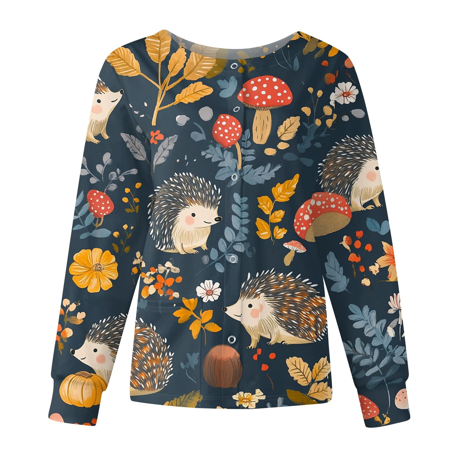 Hearthz Snap Front Scrub Jackets for Women Stretchy Long Sleeve Animal ...