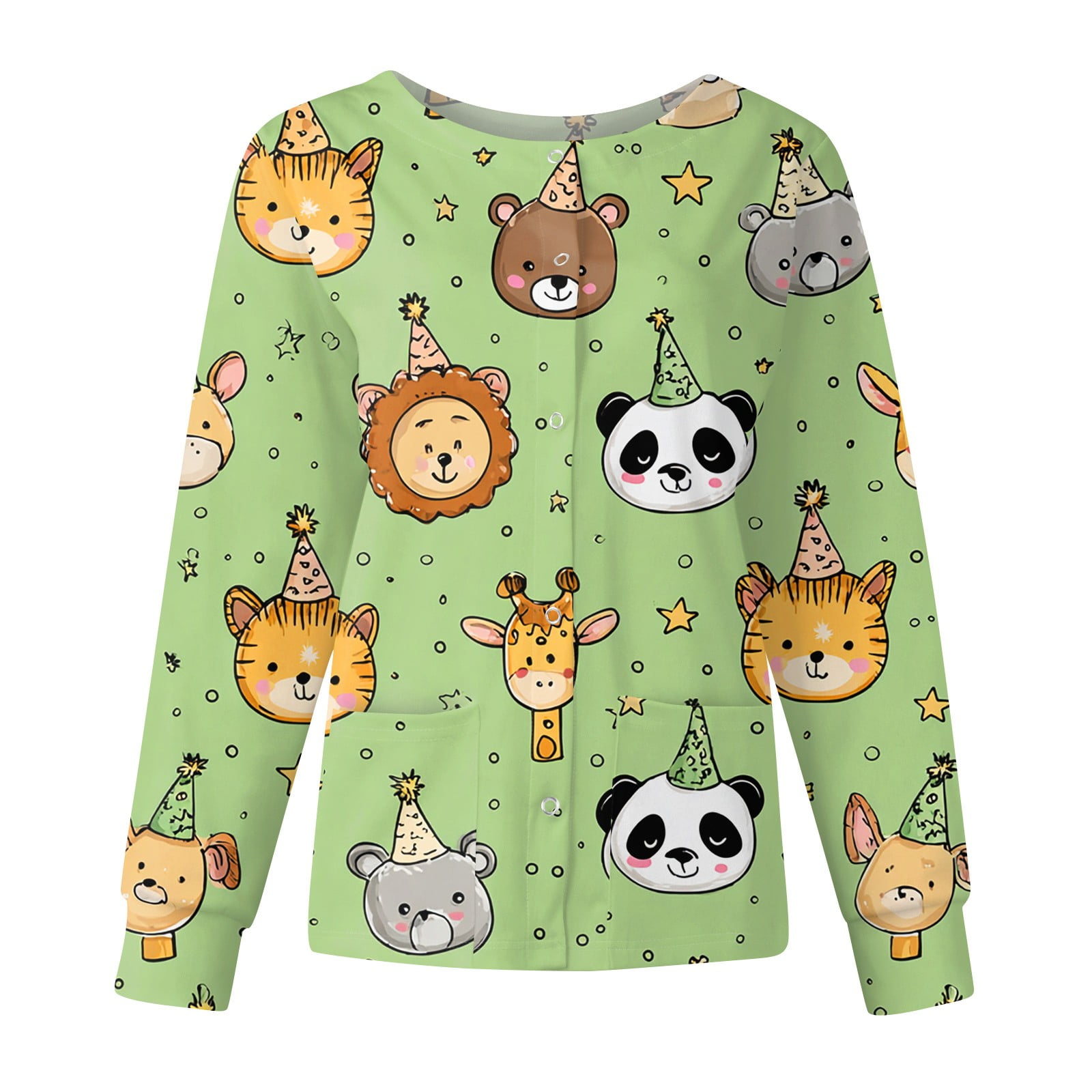 Hearthz Snap Front Womens Scrub Jacket Long Sleeve Stretchy Animal ...