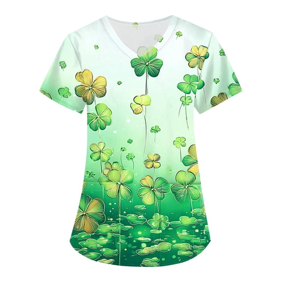 Hearthz St. Patrick's Day Scrub Tops Women Plus Size Green Printed ...