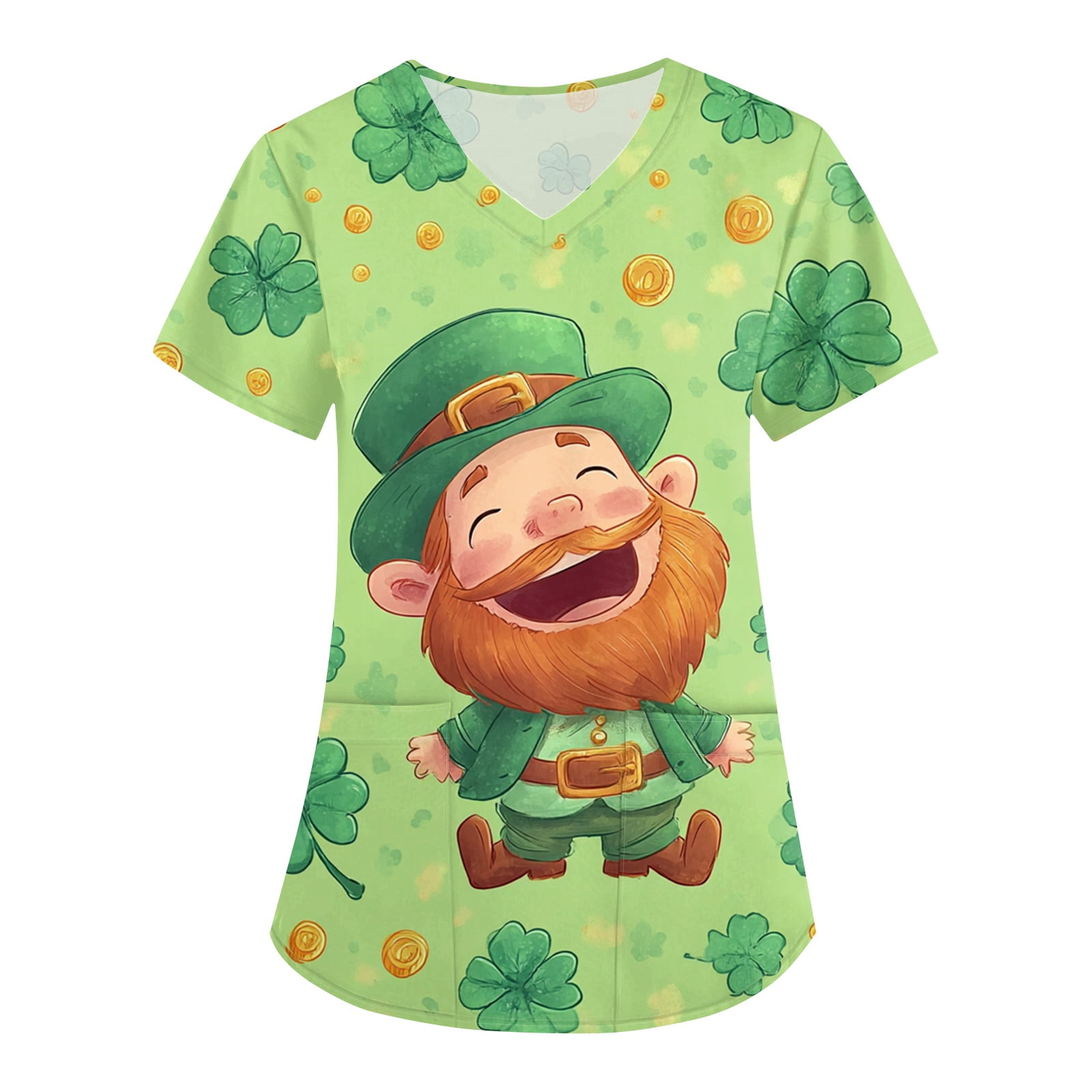 Hearthz St. Patrick's Day Womens Scrubs Green Printed Holiday V Neck ...