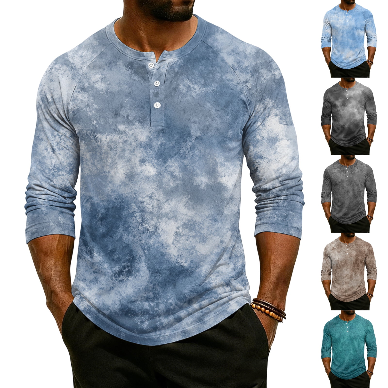 Hearthz Summer Henleys Shirts for Men Gradient Raglan 3/4 Sleeve Jersey ...