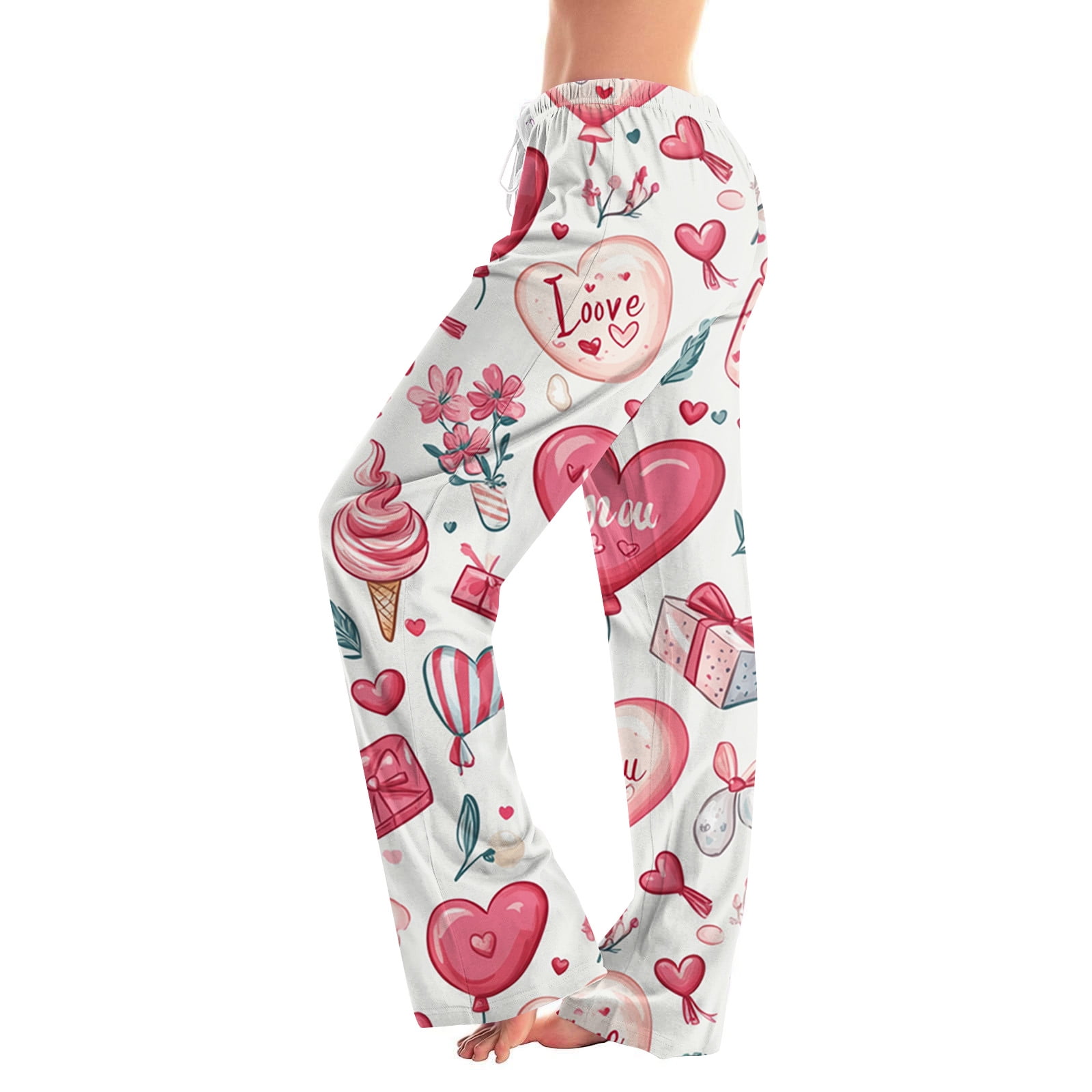 Hearthz Valentine Pj Pants Love Heart Pattern Women's Sleep Pants ...