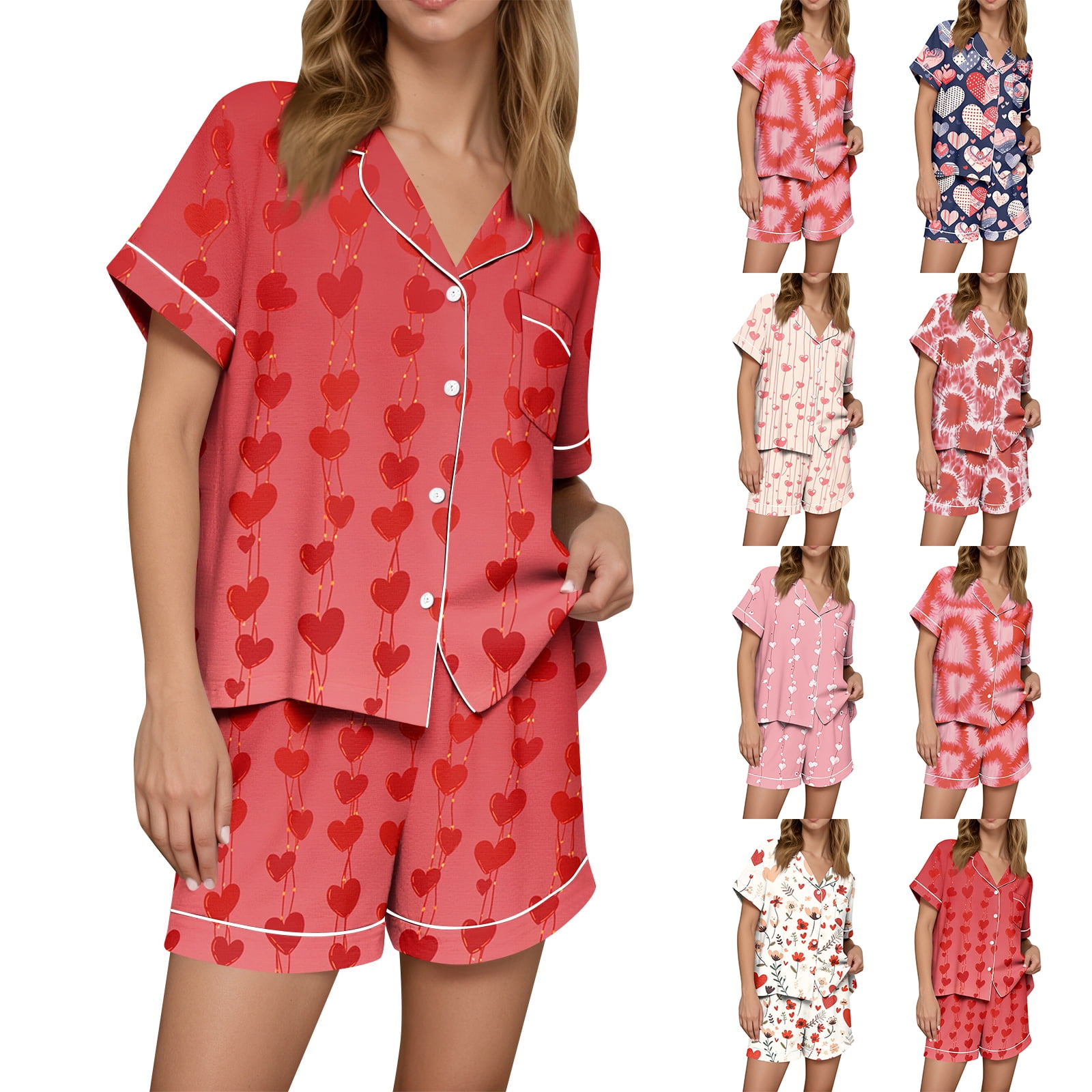 Hearthz Valentines Day 2 Piece Pajama Sets for Women Love Heart Graphic ...