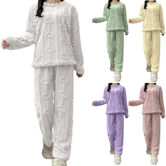 Hearthz Women Fleece Pajamas Set 2 Piece Fuzzy Fleece Pajama Loungewear ...