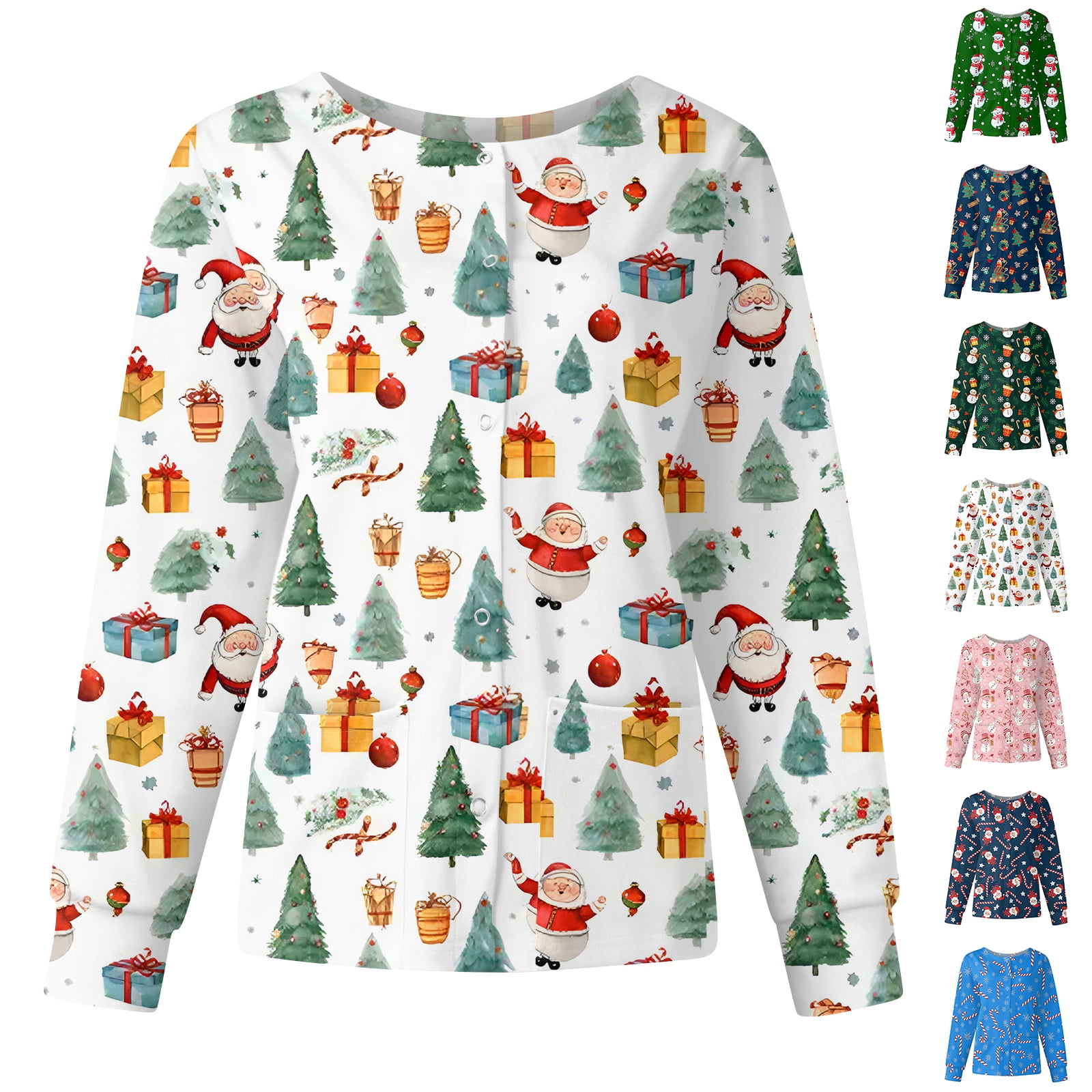 Hearthz Women's Scrub Jackets Merry Christmas Warm Up Scrub Top for ...