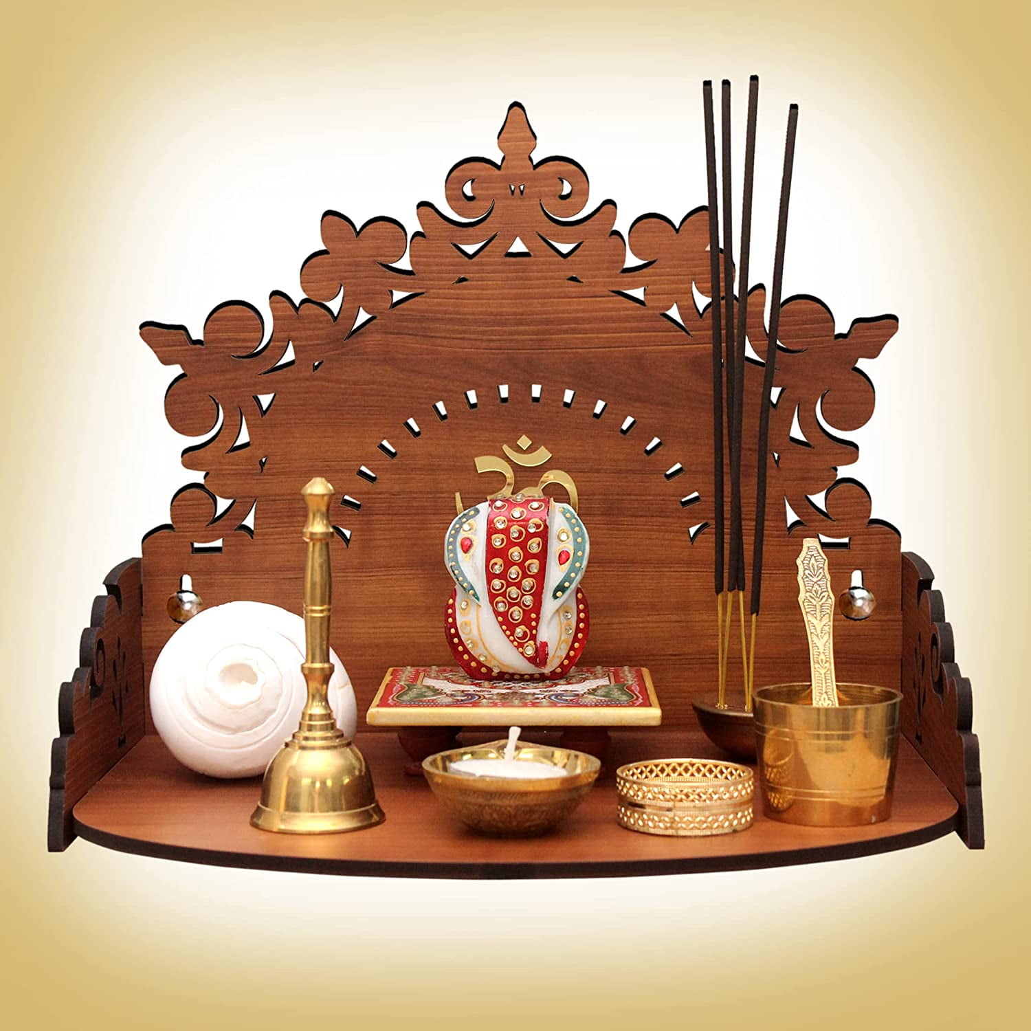 Heartily® Floral Beautiful Wooden Pooja Stand for Home/ Mandir for Home ...