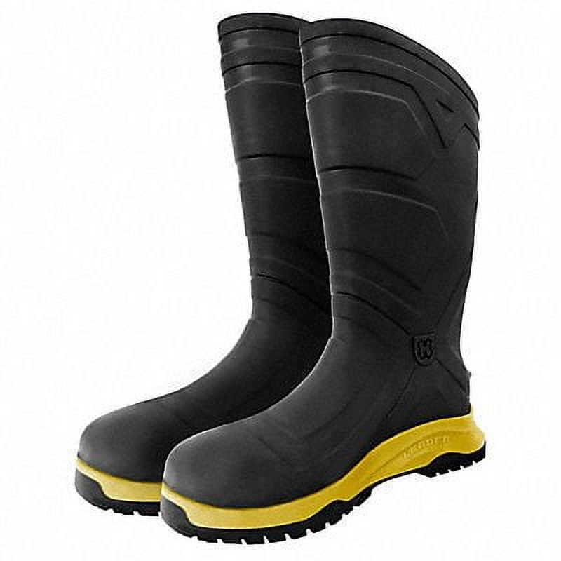 Men's Leader ENS Rubber Boot, Steel Toe, 15 in Height, Black/Yellow, 11 ...