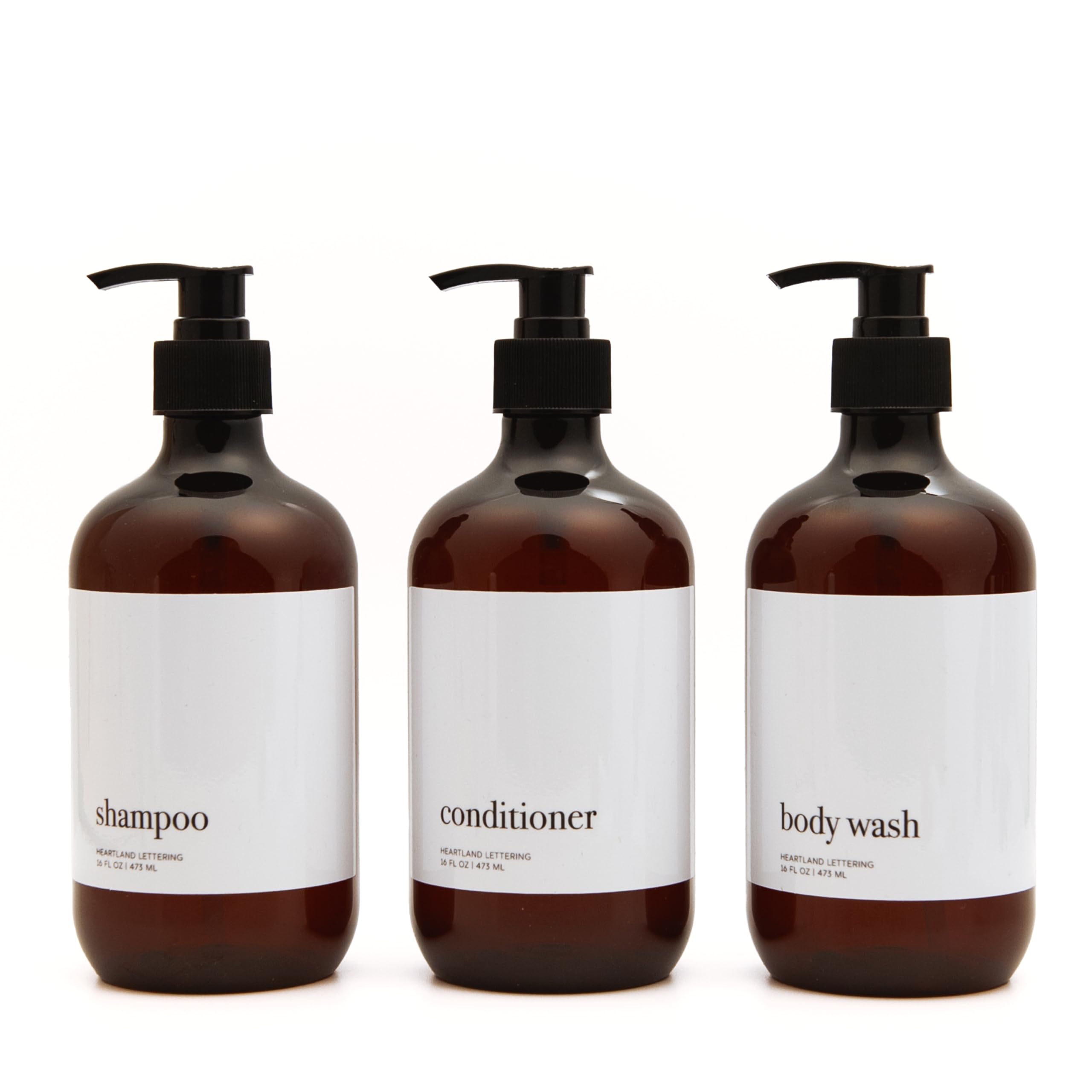 Heartland Lettering Shampoo and Conditioner Dispenser - Amber Soap ...