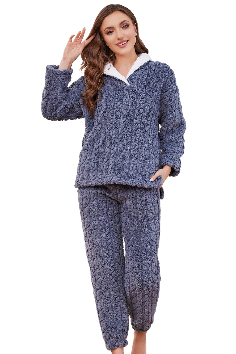 Heartnice Fluffy Pajamas set for Women Fleece Pullover 2 Piece Pjs Set ...